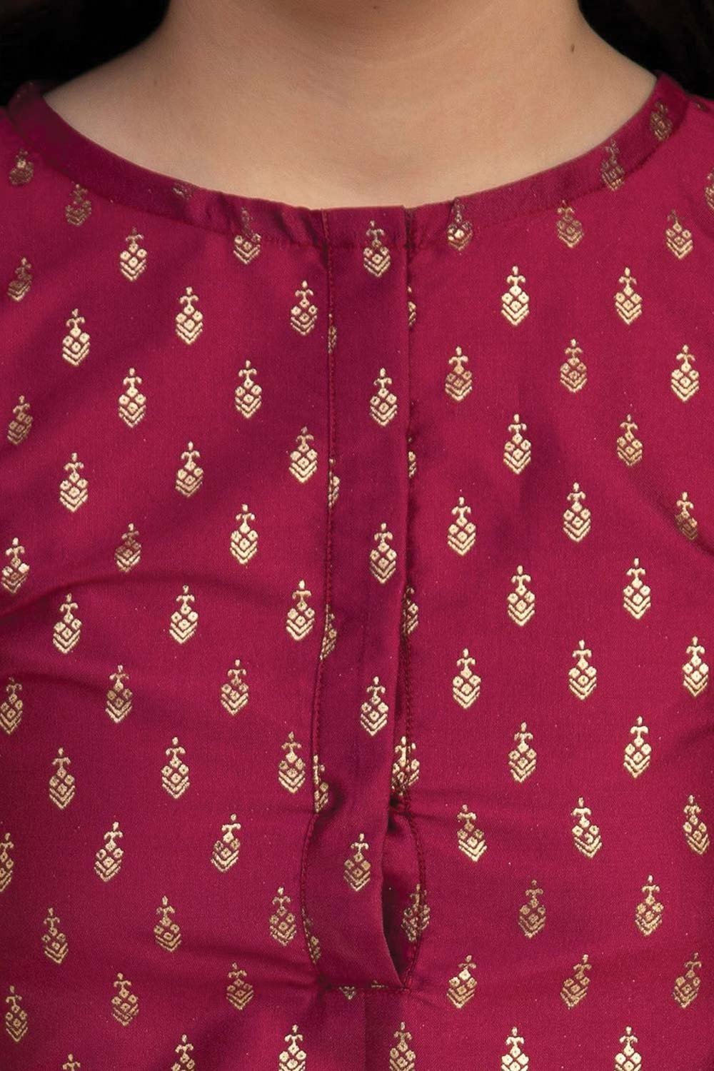 Girl's Burgundy Embroidered Kurta With Sharara And With Dupatta ...